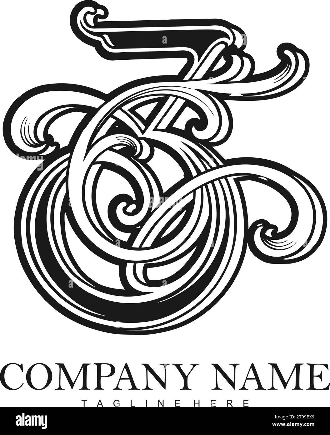 Elegant flourish classic number 3 monogram logo monochrome vector ...