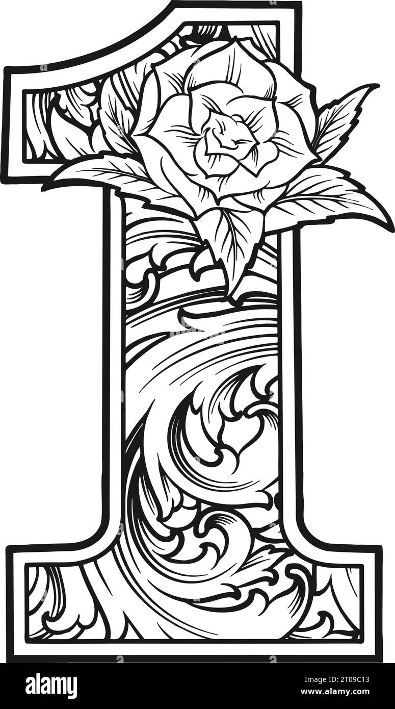Exquisite elegant number 1 monogram logo outline vector illustrations ...