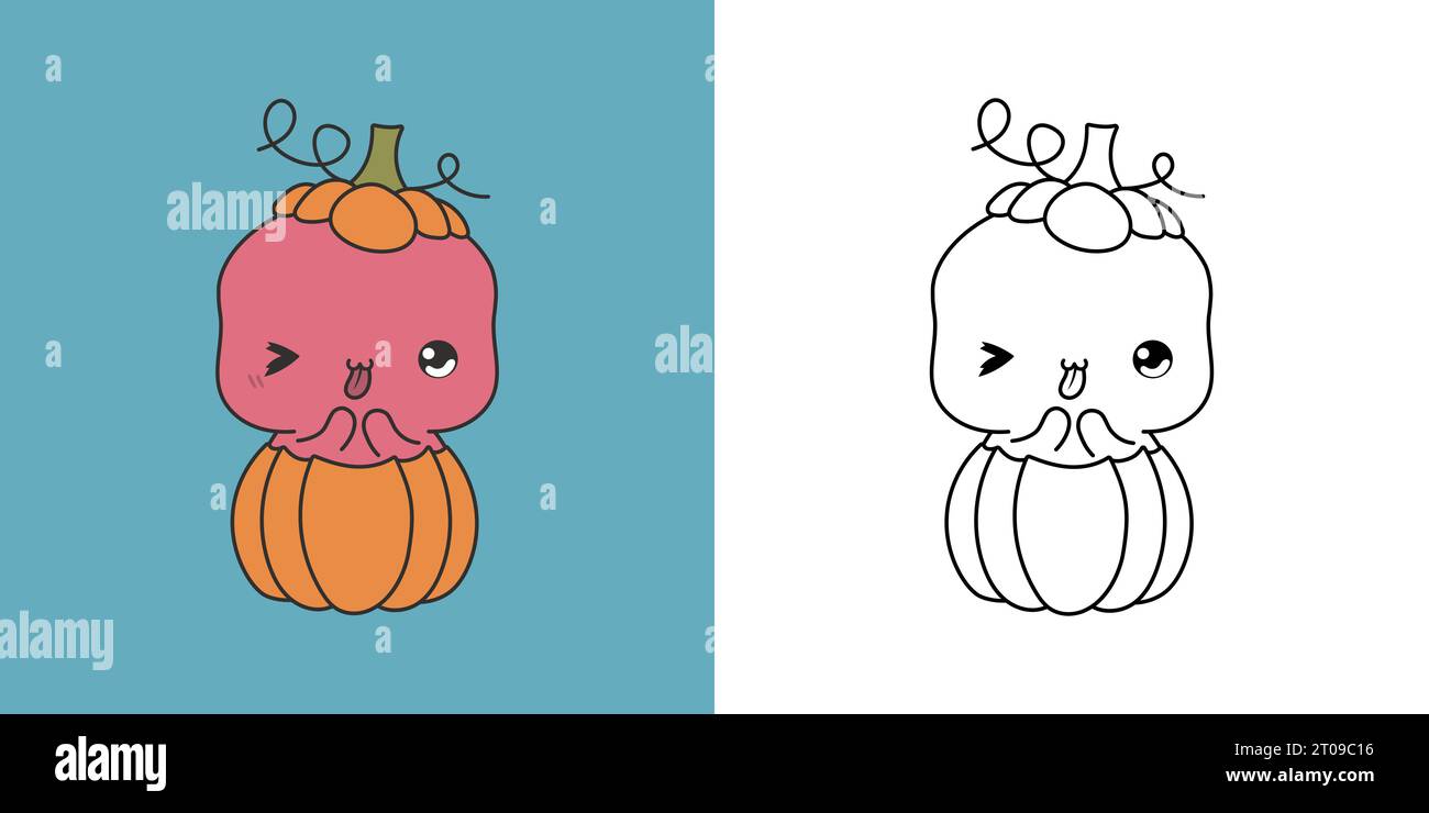 Kawaii Halloween Octopus Clipart Multicolored and Black and White. Cute ...