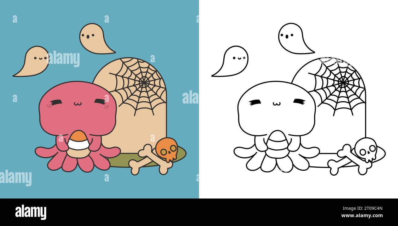 Kawaii Clipart Halloween Octopus Illustration and For Coloring Page ...