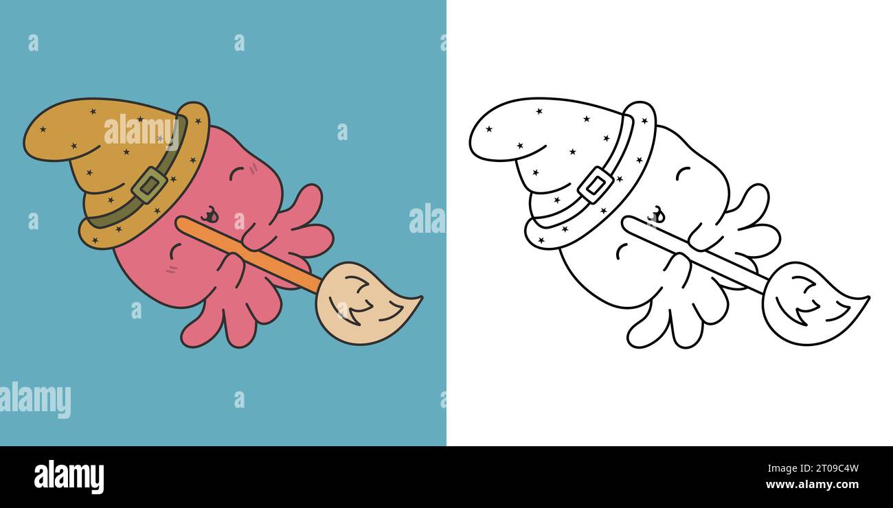 Cartoon Halloween Octopus Clipart for Coloring Page and Illustration ...