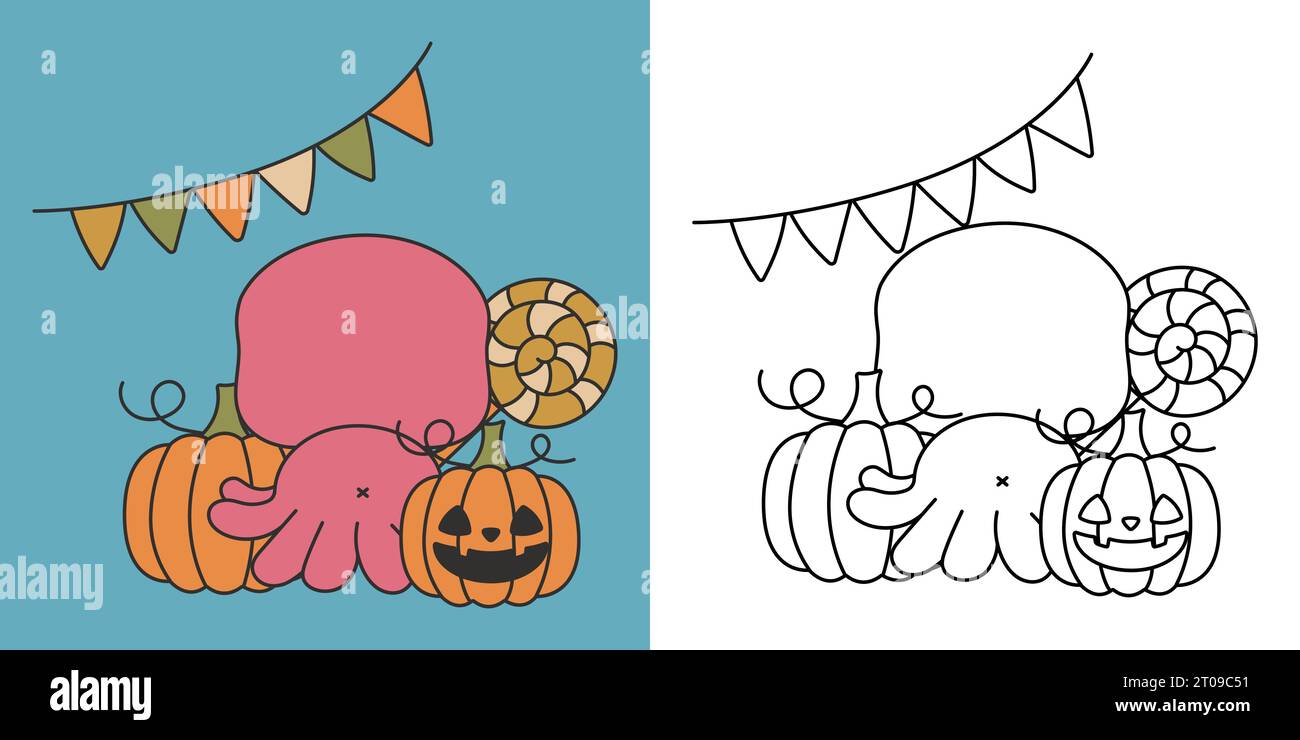 Kawaii Halloween Octopus Multicolored and Black and White. Beautiful ...