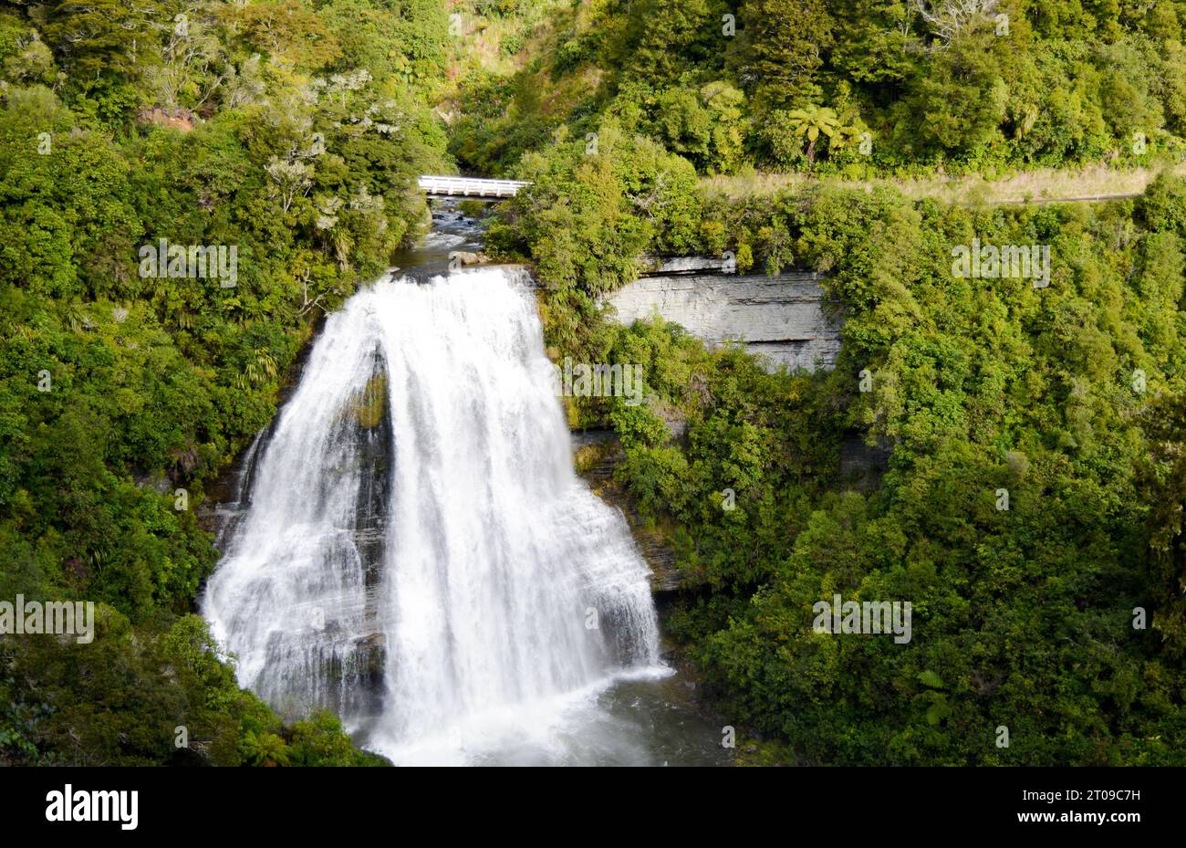 New Zealand Waterfall. Road view, waterfull under bridge. Beautiful ...