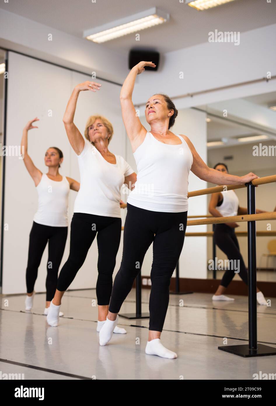 Ballet troupe of different ages in lesson in dance class Stock Photo ...