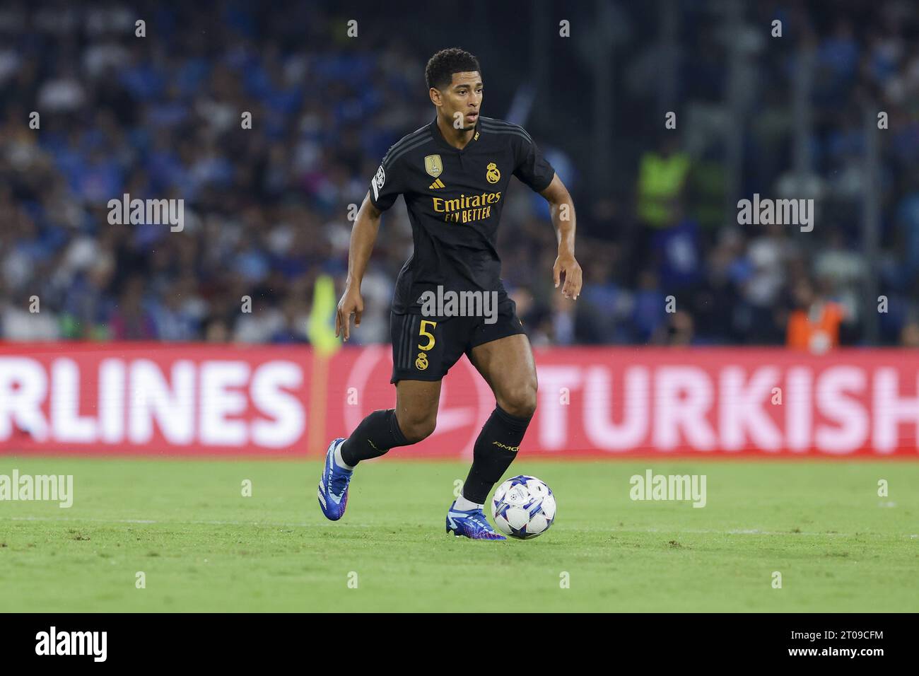 Real Madrid's English midfielder Jude Bellingham controls the ball ...