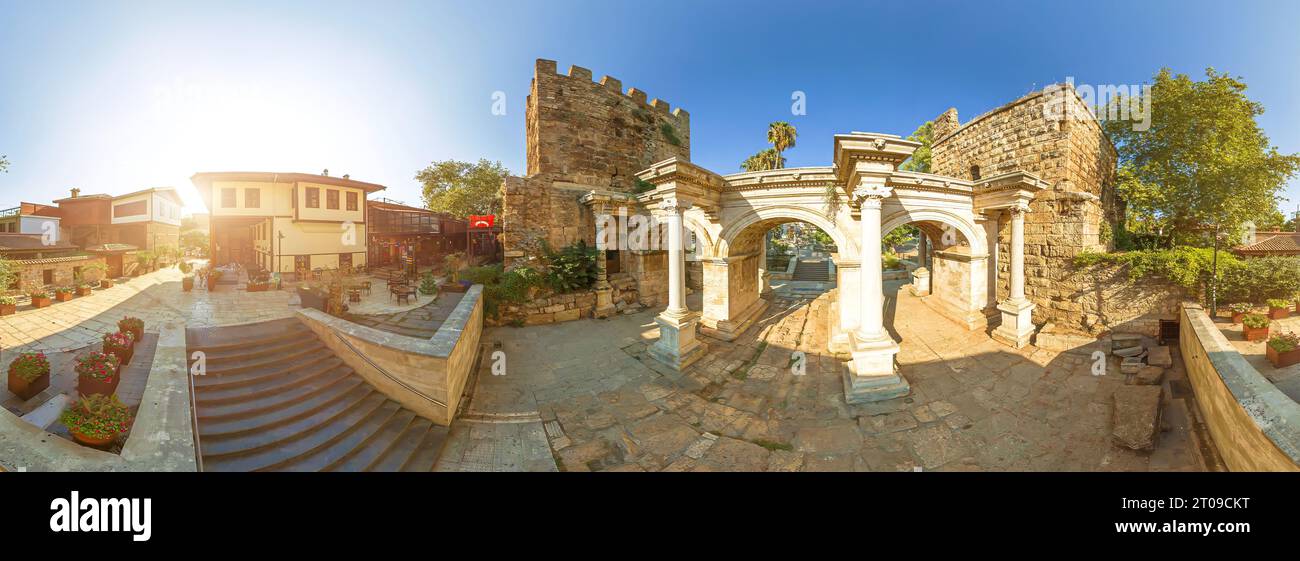 panorama of marvel gate of Roman architecture Hadrian's Gate in Antalya ...