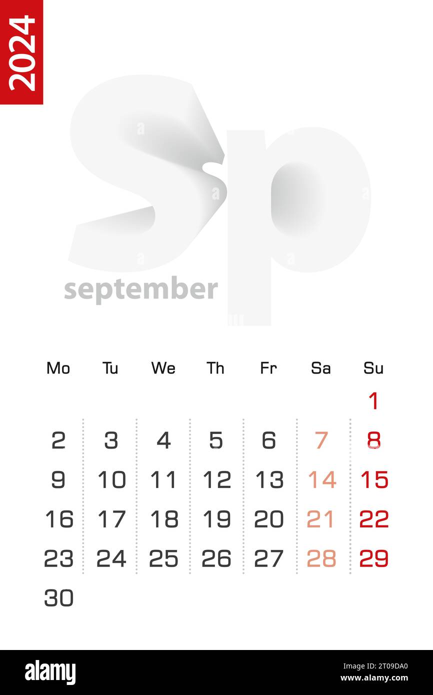 Minimalist calendar template for September 2024, vector calendar in ...