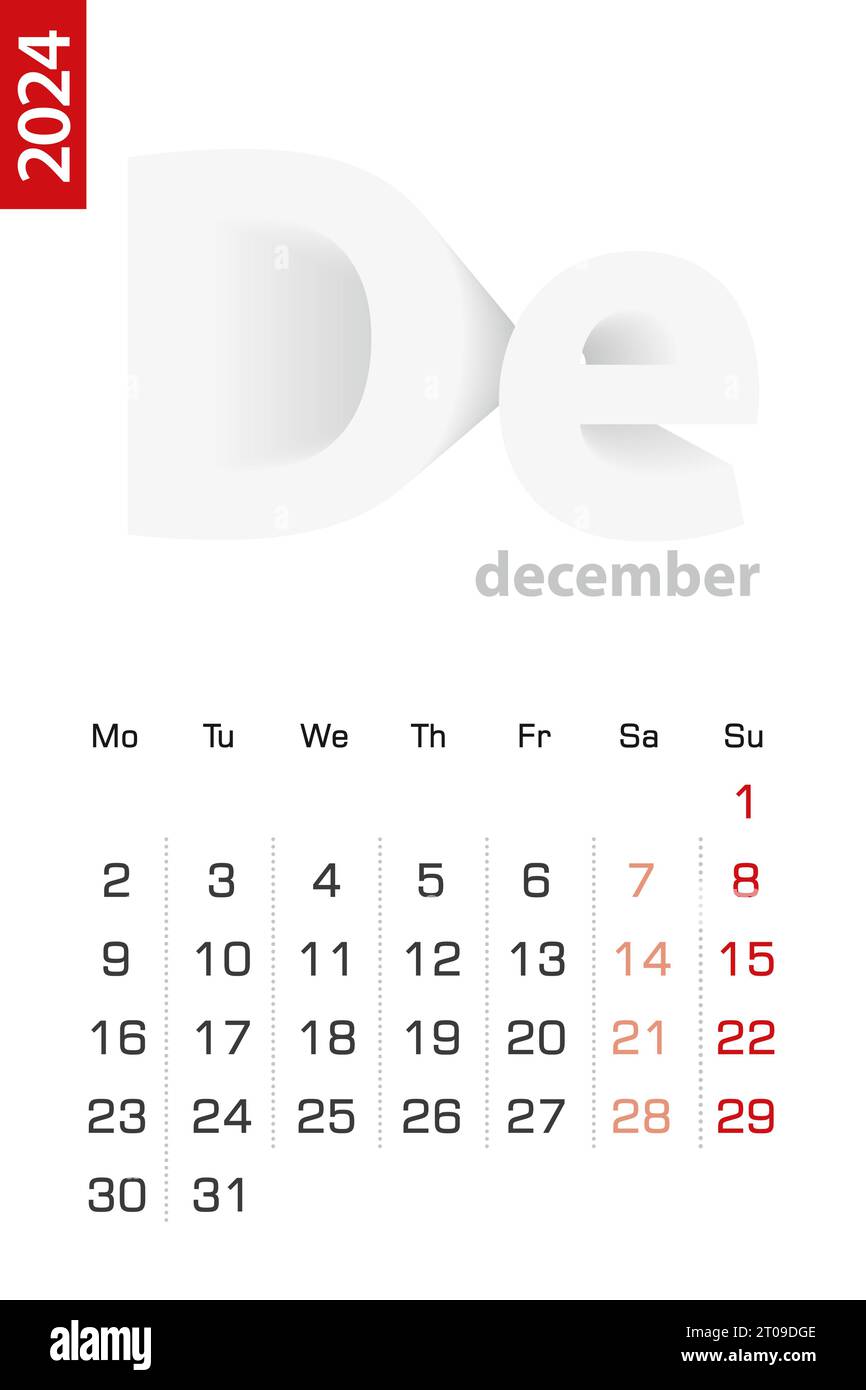 Minimalist calendar template for December 2024, vector calendar in ...