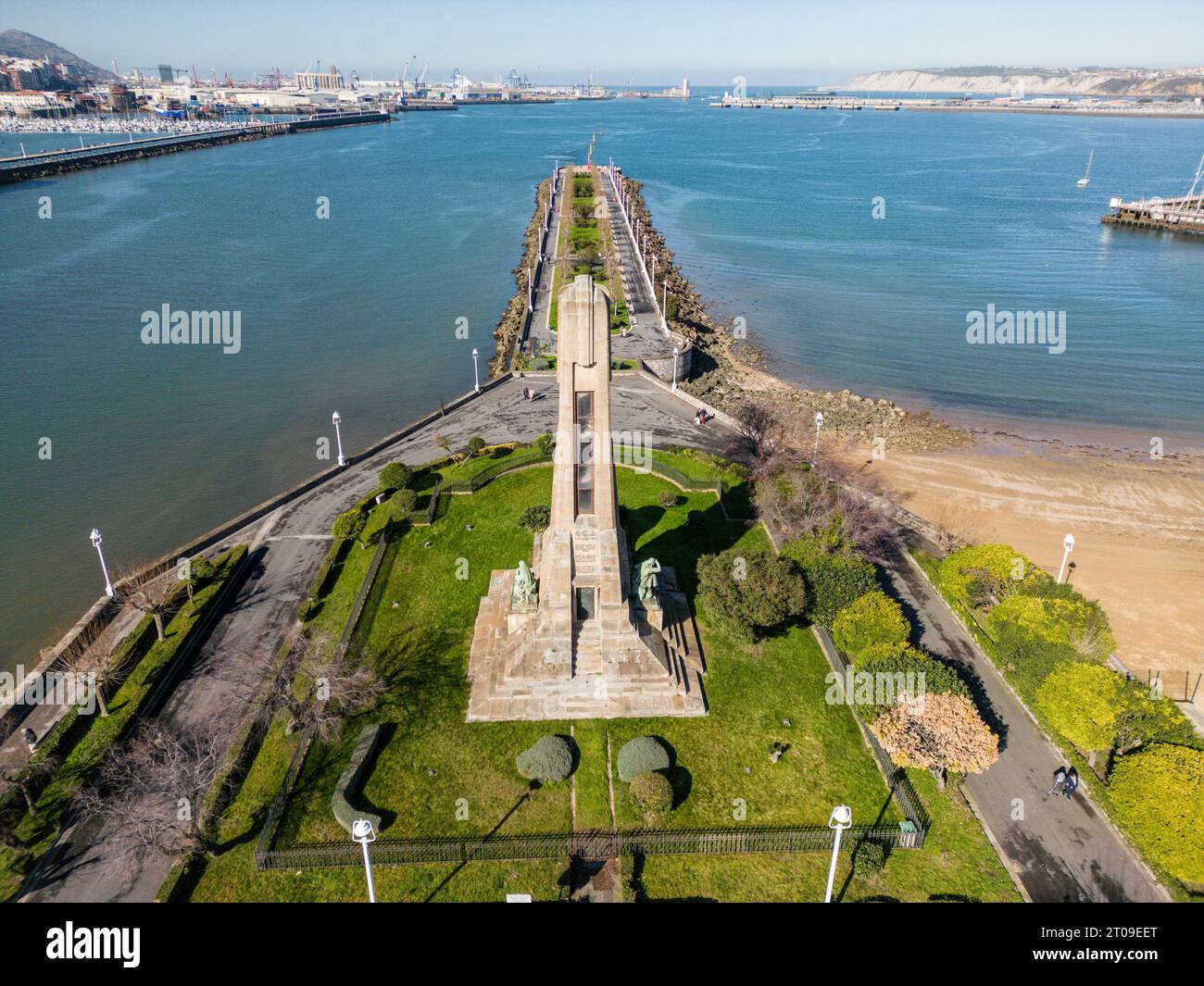 Aerial view of picturesque view of pier seafront with asphalt road ...