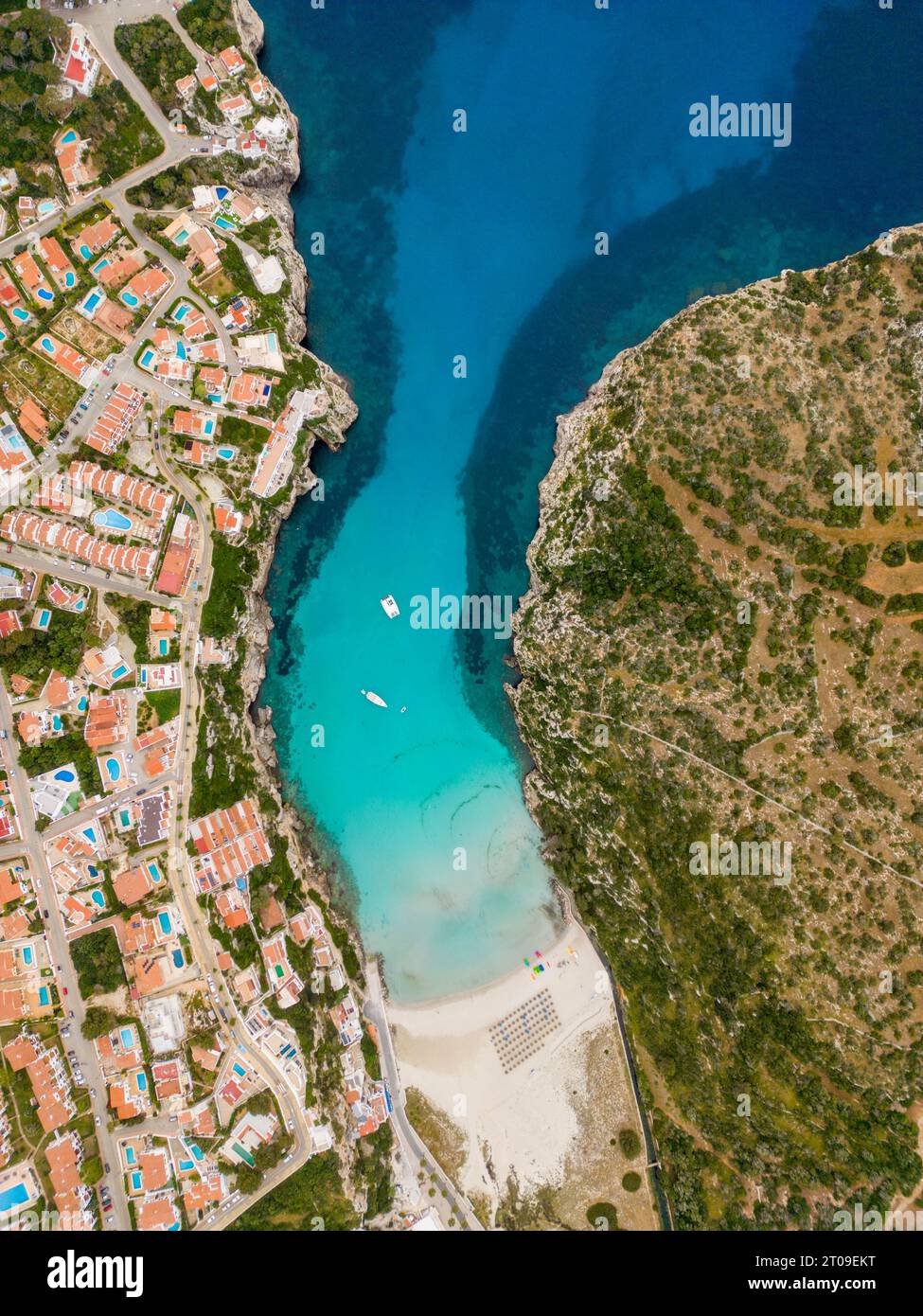 From above drone view of amazing turquoise lagoon Menorca island ...