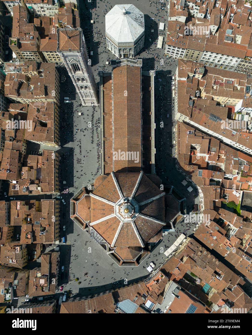 Aerial view of city and Cathedral of Santa Maria Del Fiore with largest ...