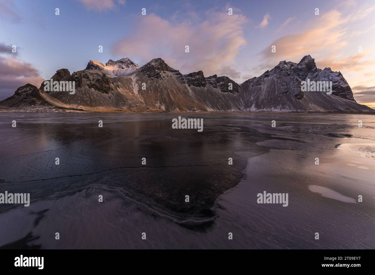 Amazing view of black sand Stockness beach and Vestrahorn mountain in ...