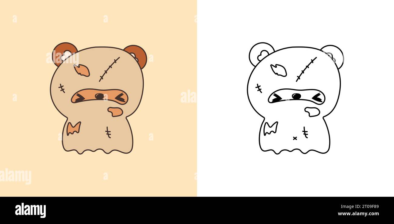 Cute Halloween Bear Illustration and For Coloring Page. Cartoon Clip ...