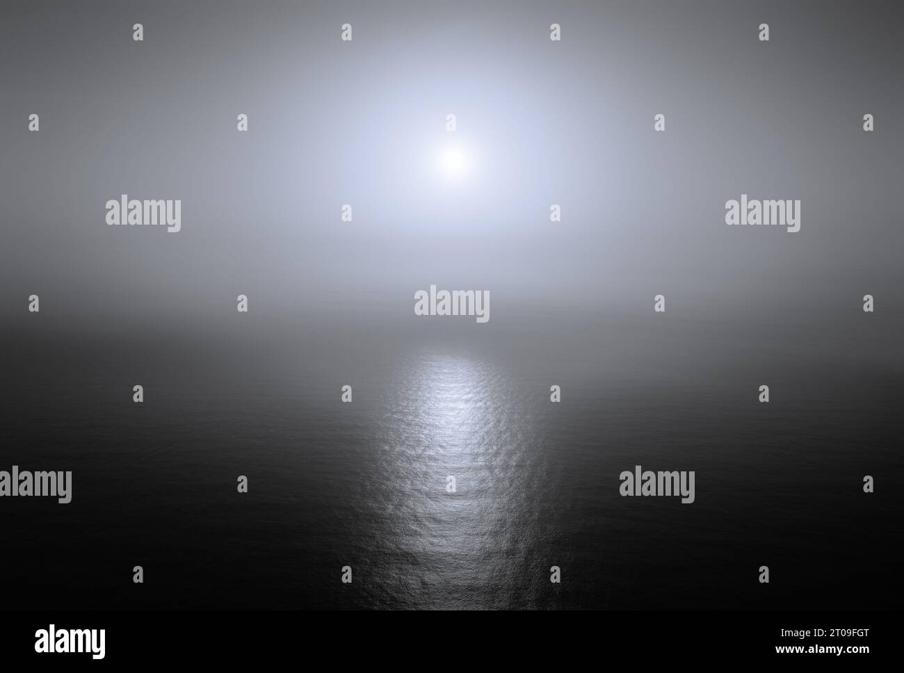 Black and white peaceful calm ocean view under sunset sky in evening ...
