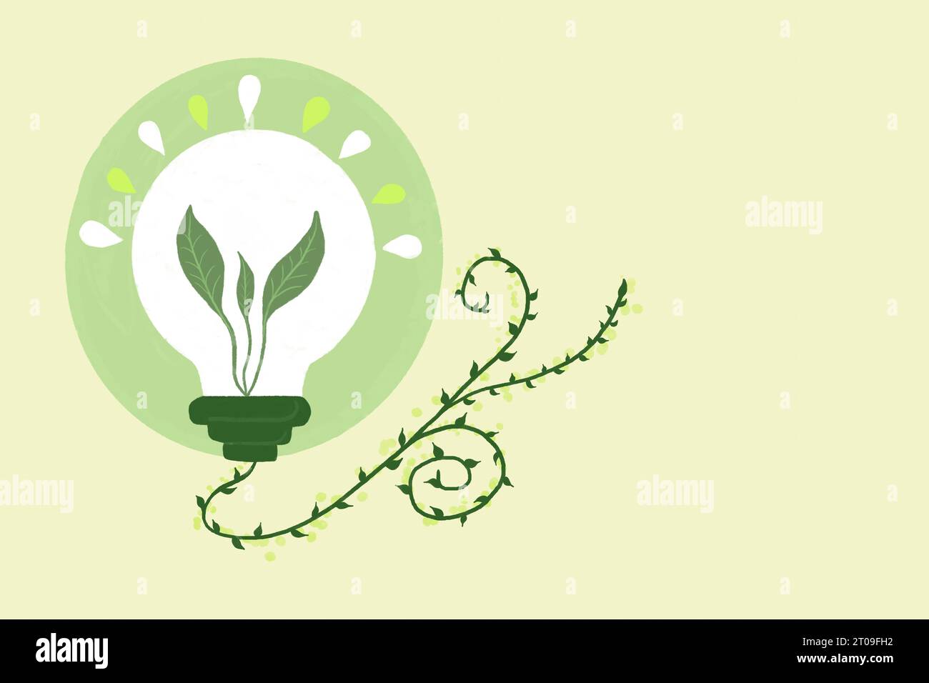 Vector illustration of verdant plant placed inside of light bulb with ...