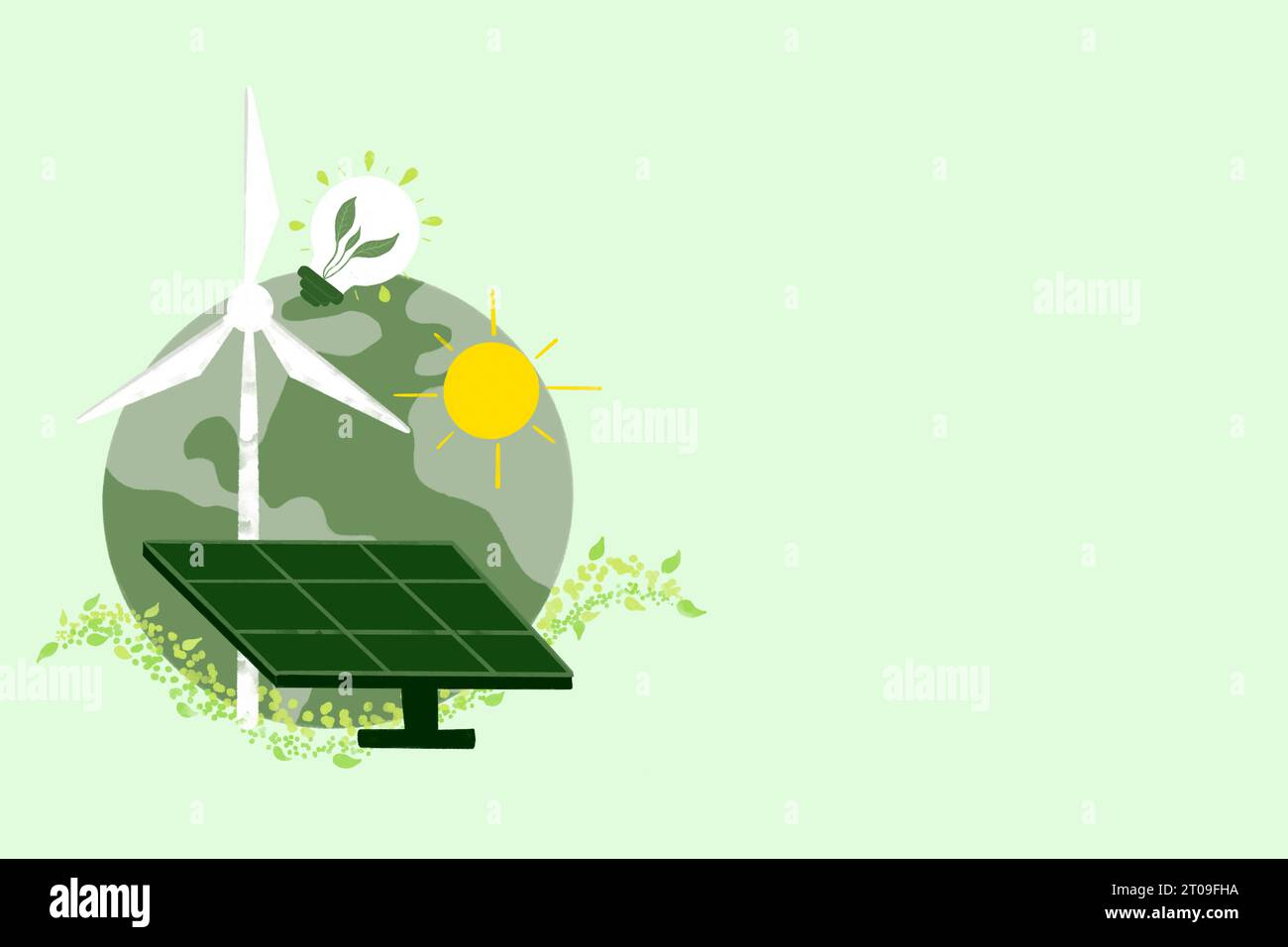 Vector illustration of Earth with windmill and plant in light bulb and ...