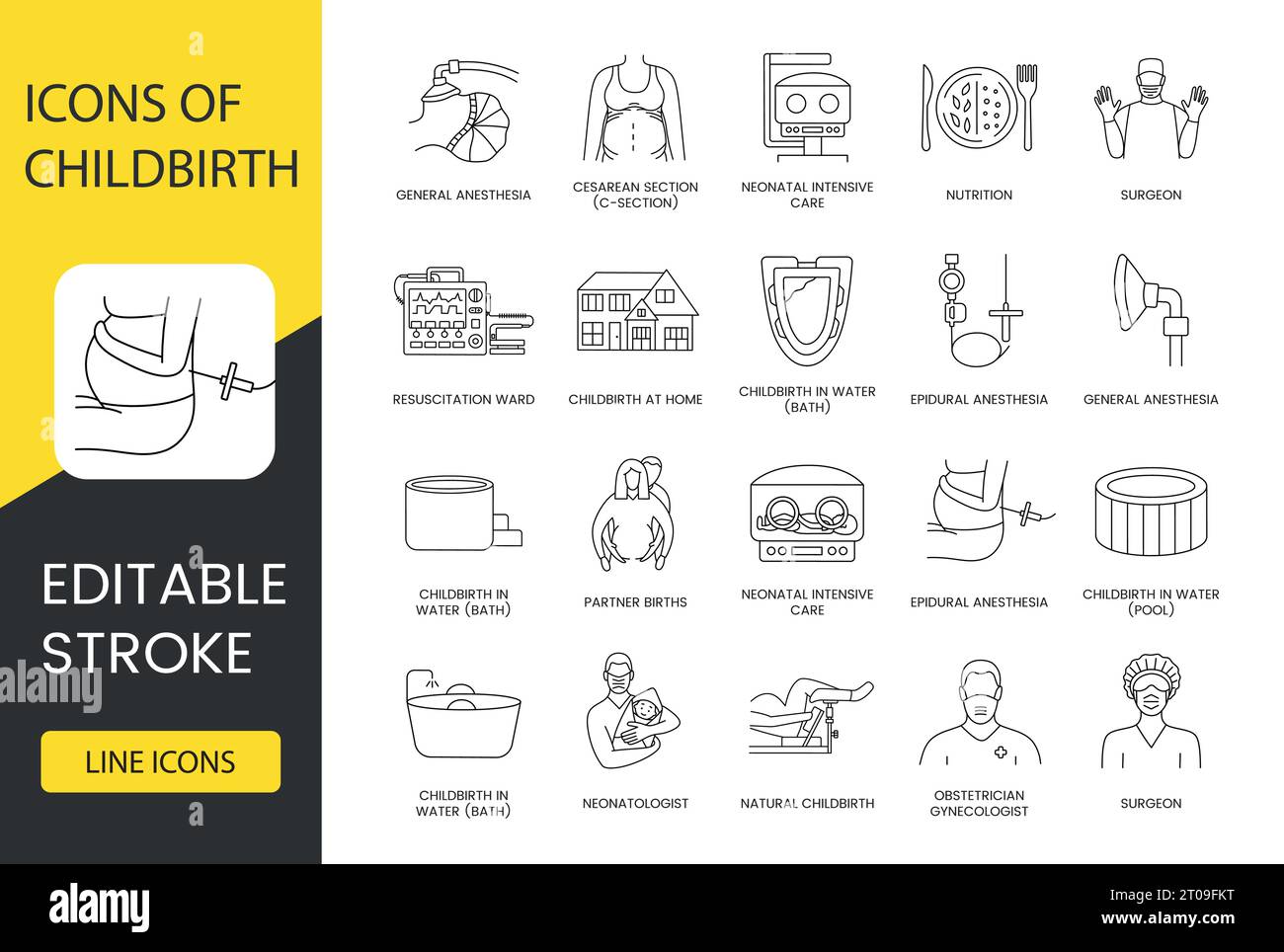 Unique icons for obstetrics, gynecology, and neonatology. Including ...