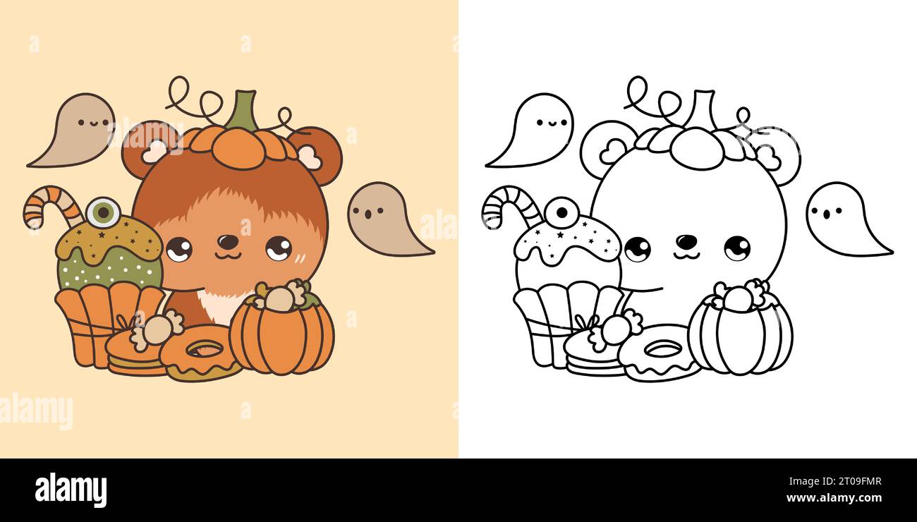 Cute Halloween Bear Clipart for Coloring Page and Illustration. Happy ...
