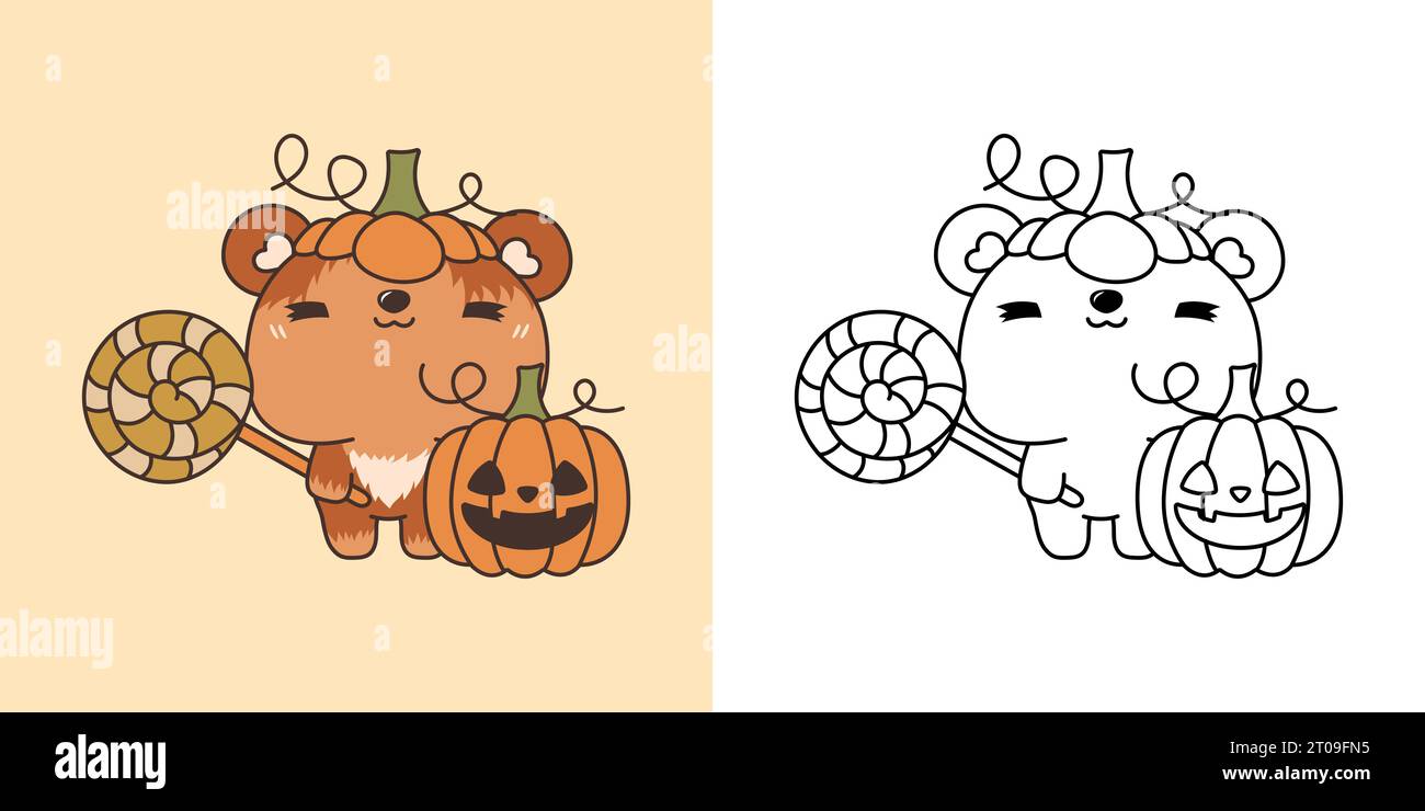 Cute Halloween Bear Clipart Illustration and Black and White. Funny ...