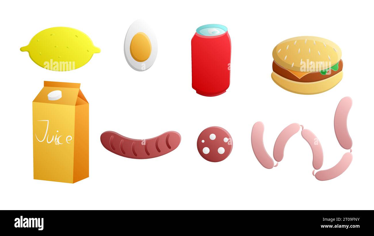 Set of eight icons of delicious food and snacks items for a cafe bar ...