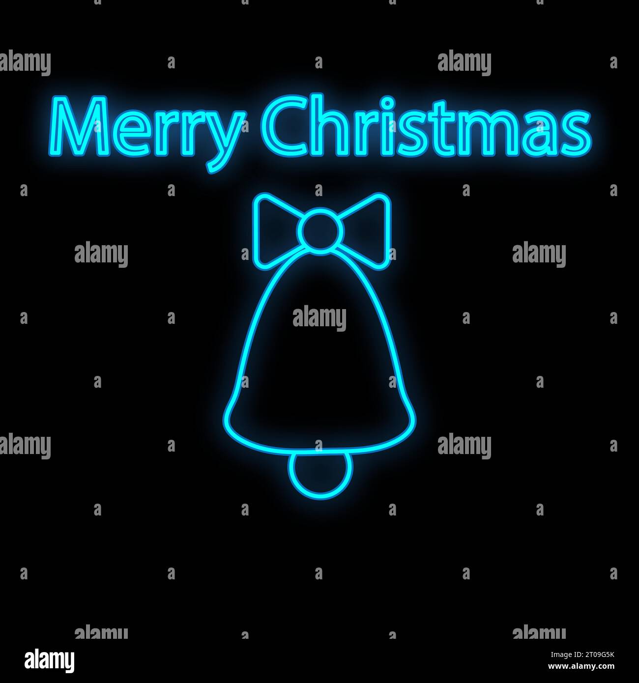 Glowing neon christmas sign with christmas bell, bow-knot and holly in ...