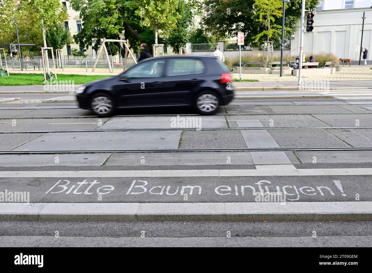Vienna, Austria. Lettering on the asphalt: Please plant a tree Stock ...