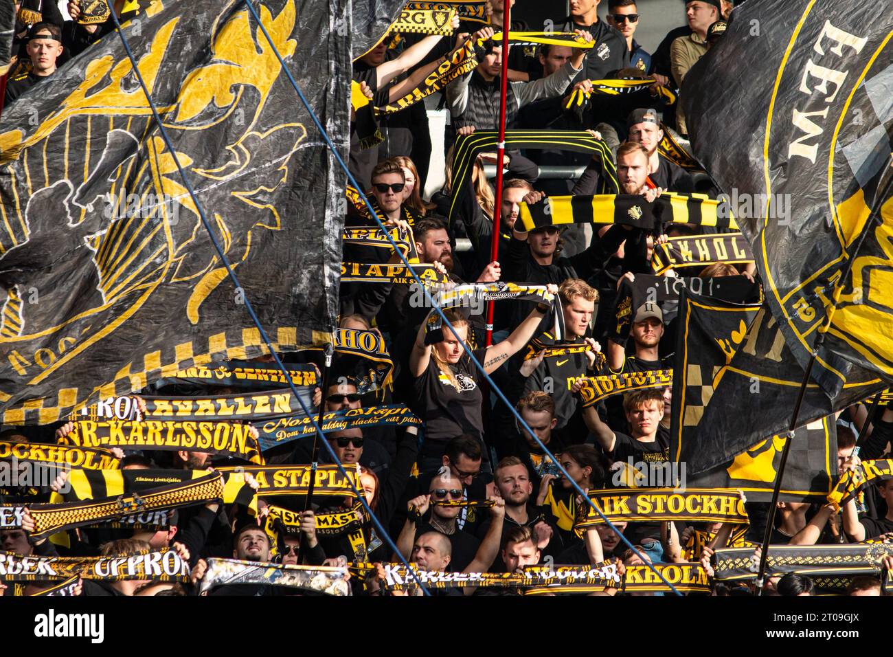Gothenburg, Sweden. 01st, October 2023. Football fans of AIK Stockholm ...