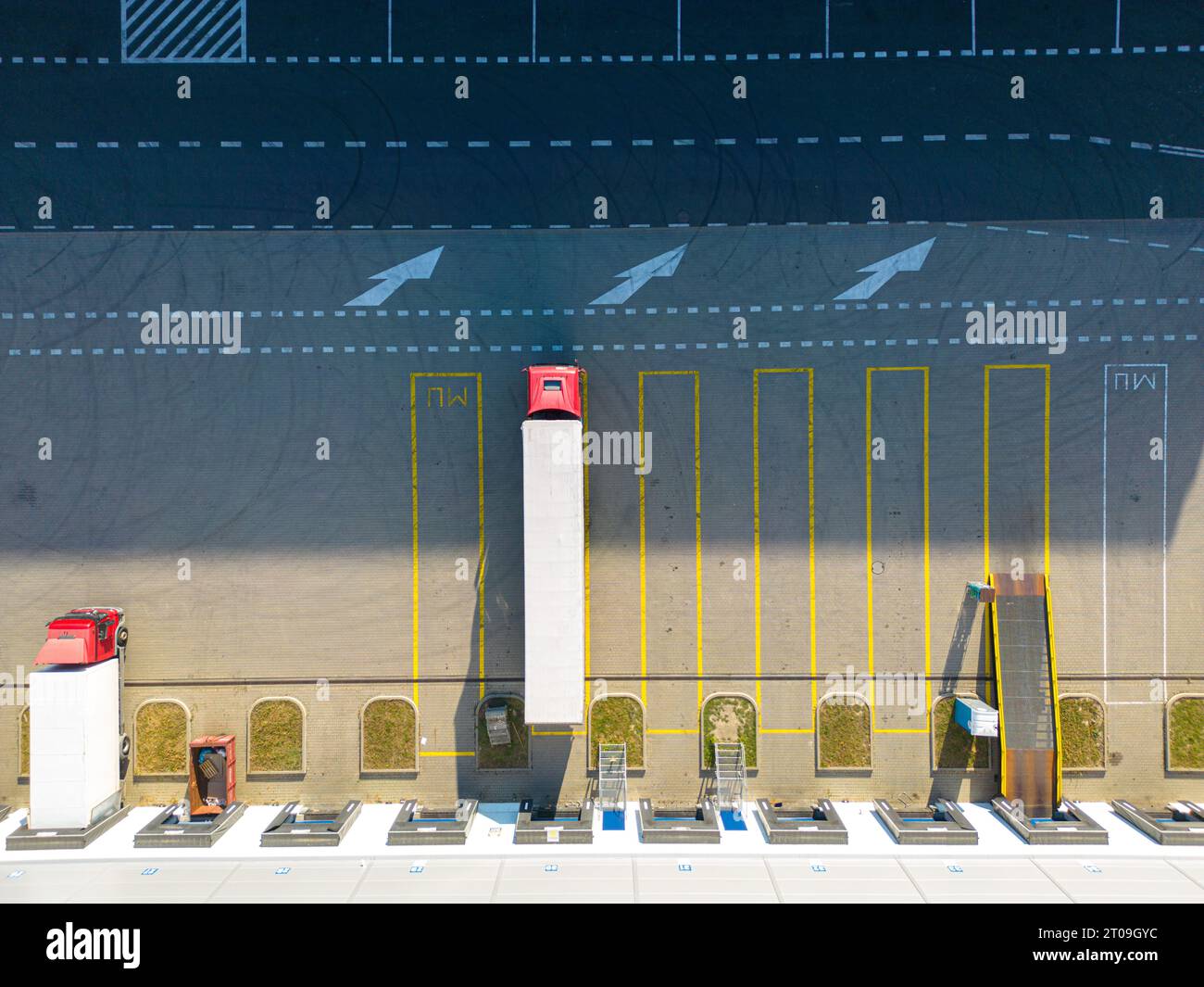 Aerial view of goods warehouse. Logistics center delivery in industrial ...