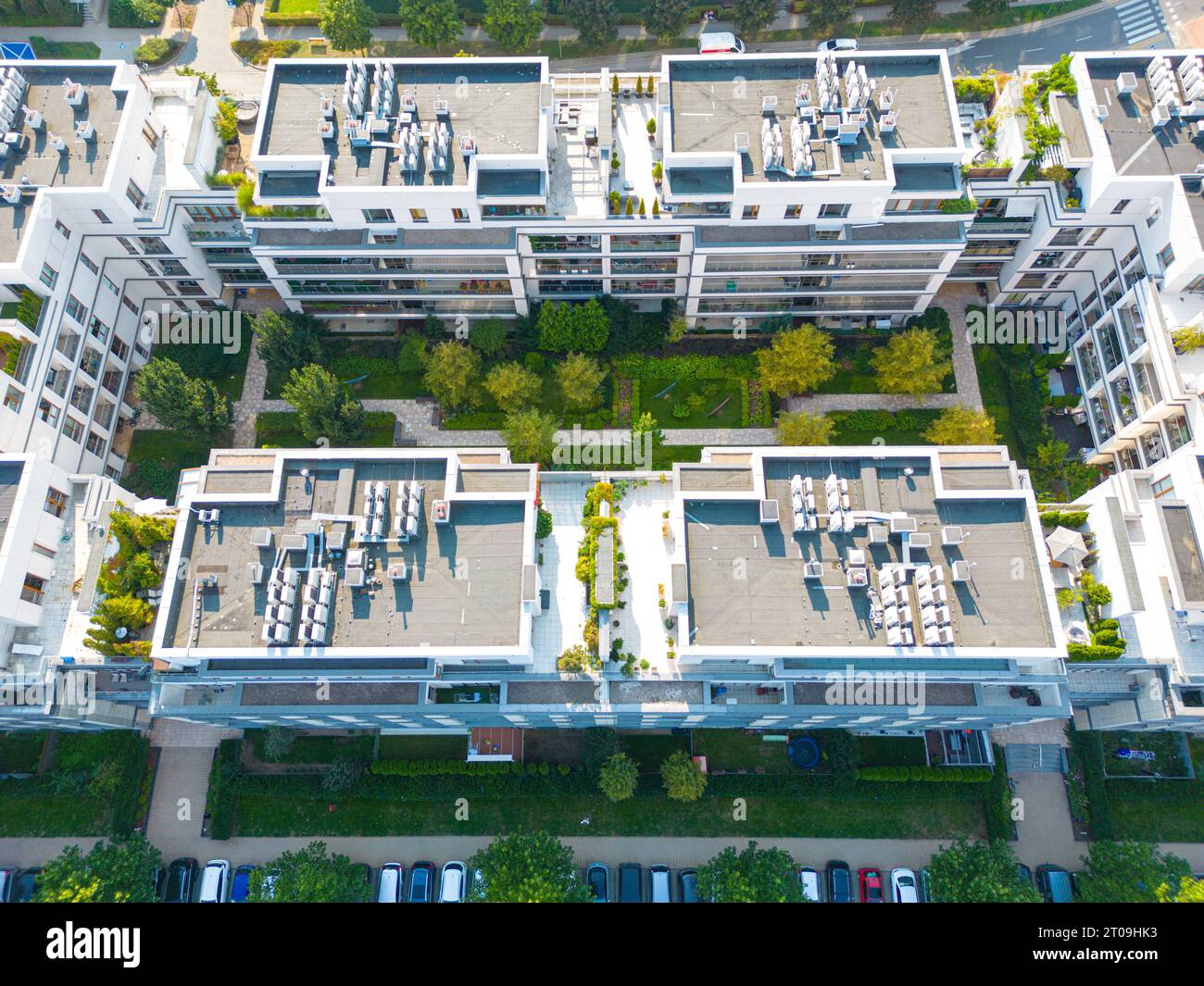 Aerial view of residential houses neighborhood and apartment building ...