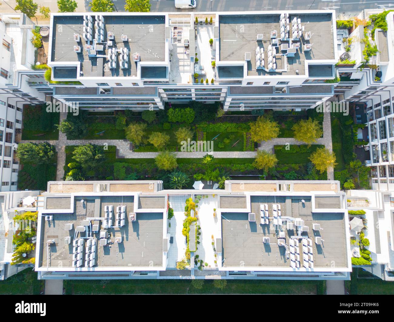 Aerial view of residential houses neighborhood and apartment building ...