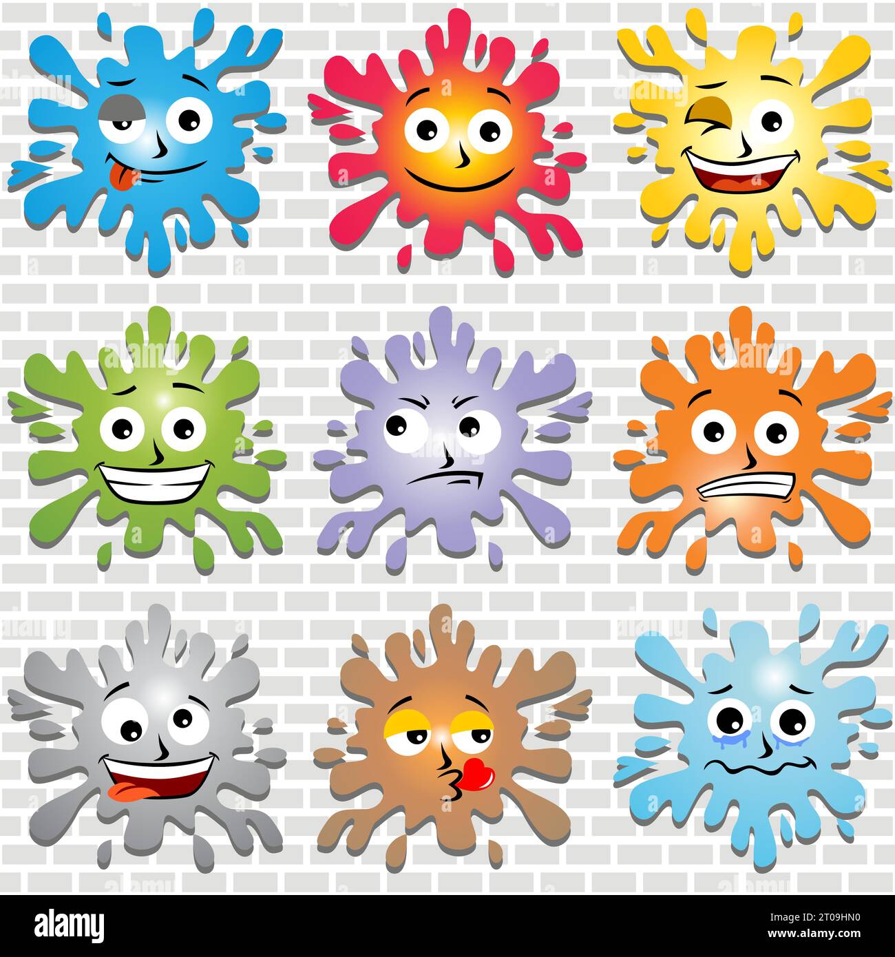 Colorful splash expression on brick wall background, wallpaper, vector ...