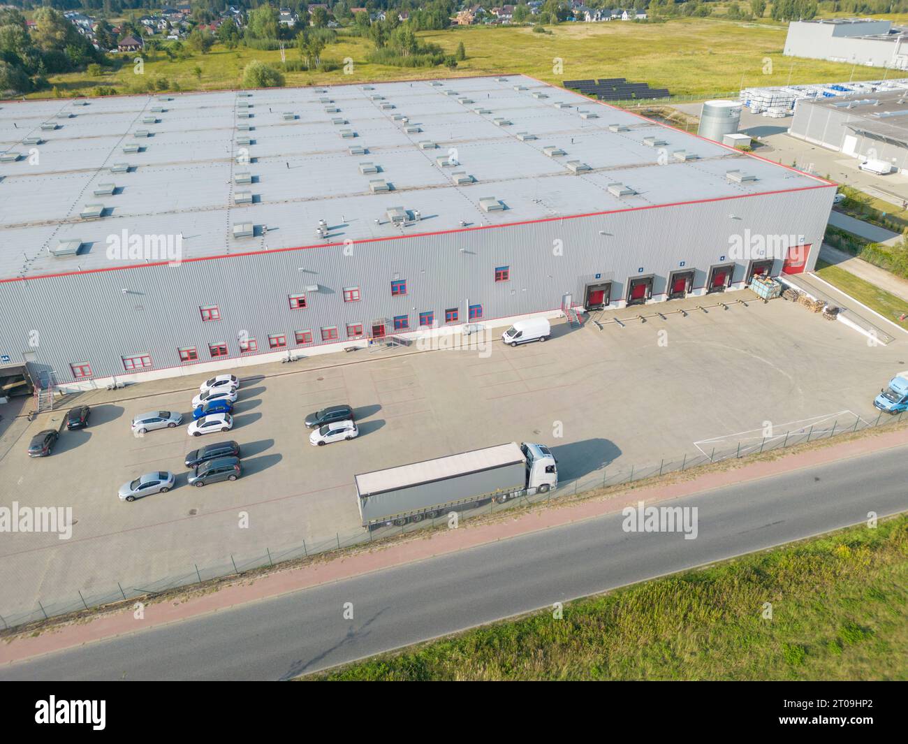 Aerial view of warehouse storages or industrial factory or logistics ...