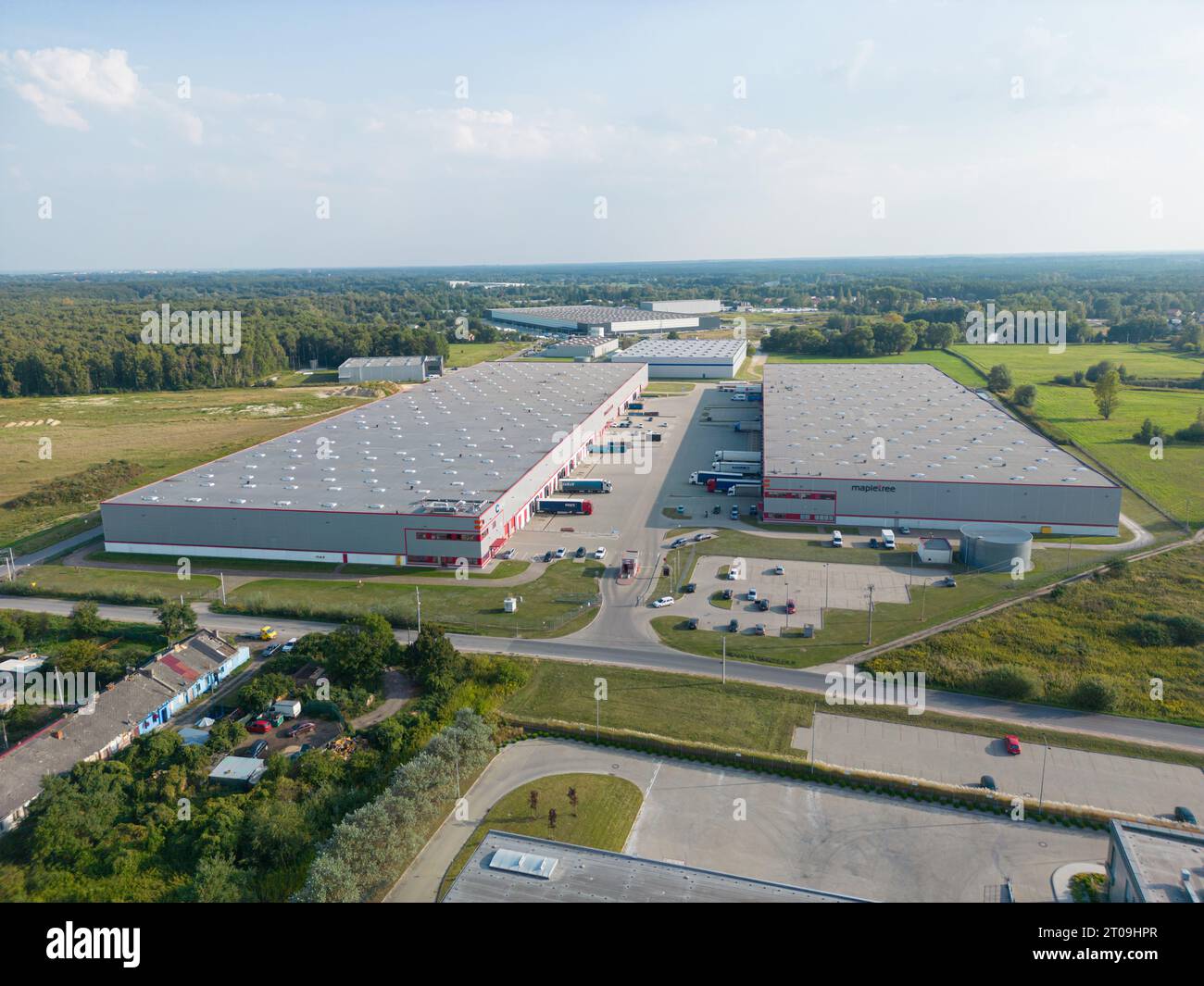 Aerial view of warehouse storages or industrial factory or logistics ...