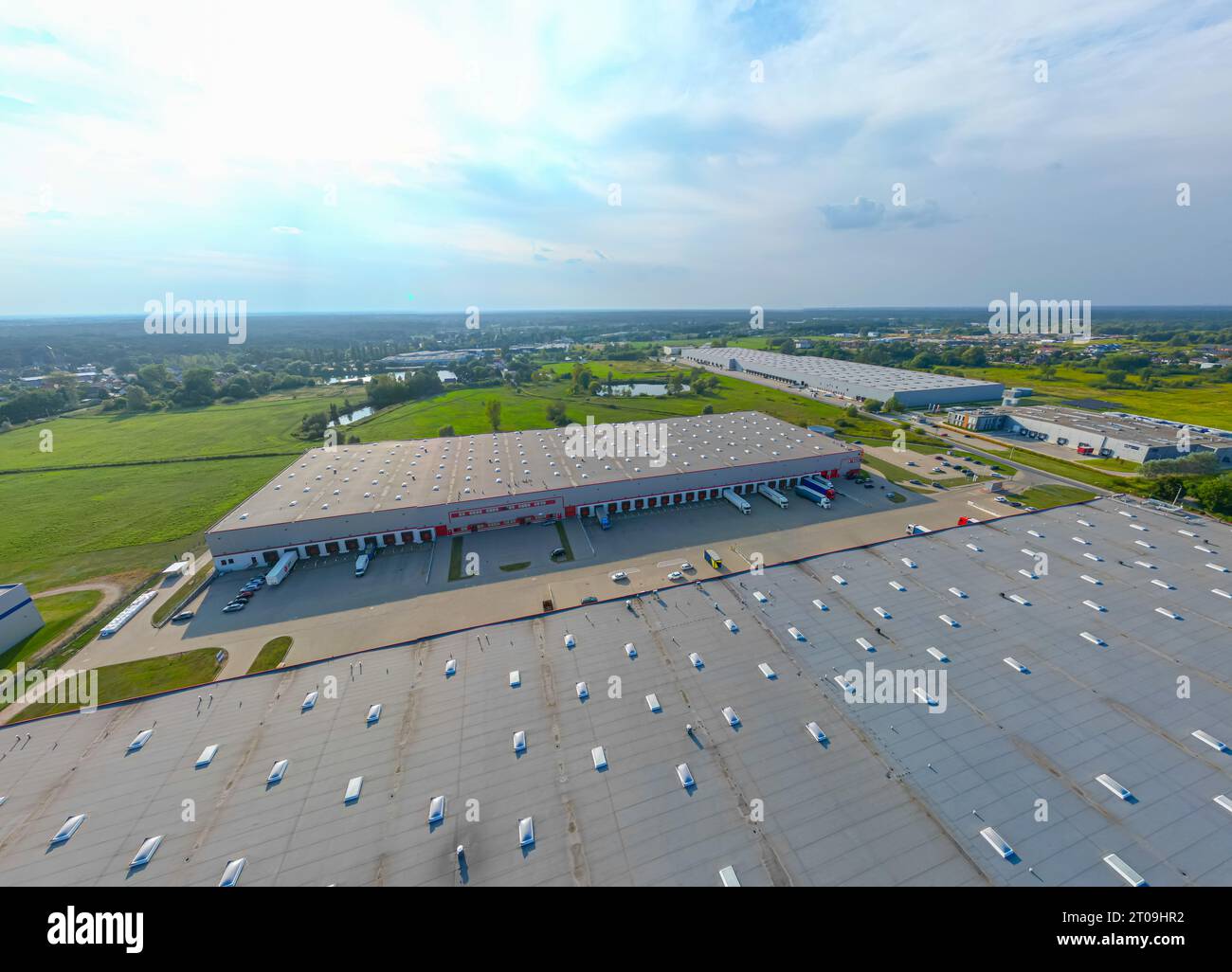 Aerial view of warehouse storages or industrial factory or logistics ...