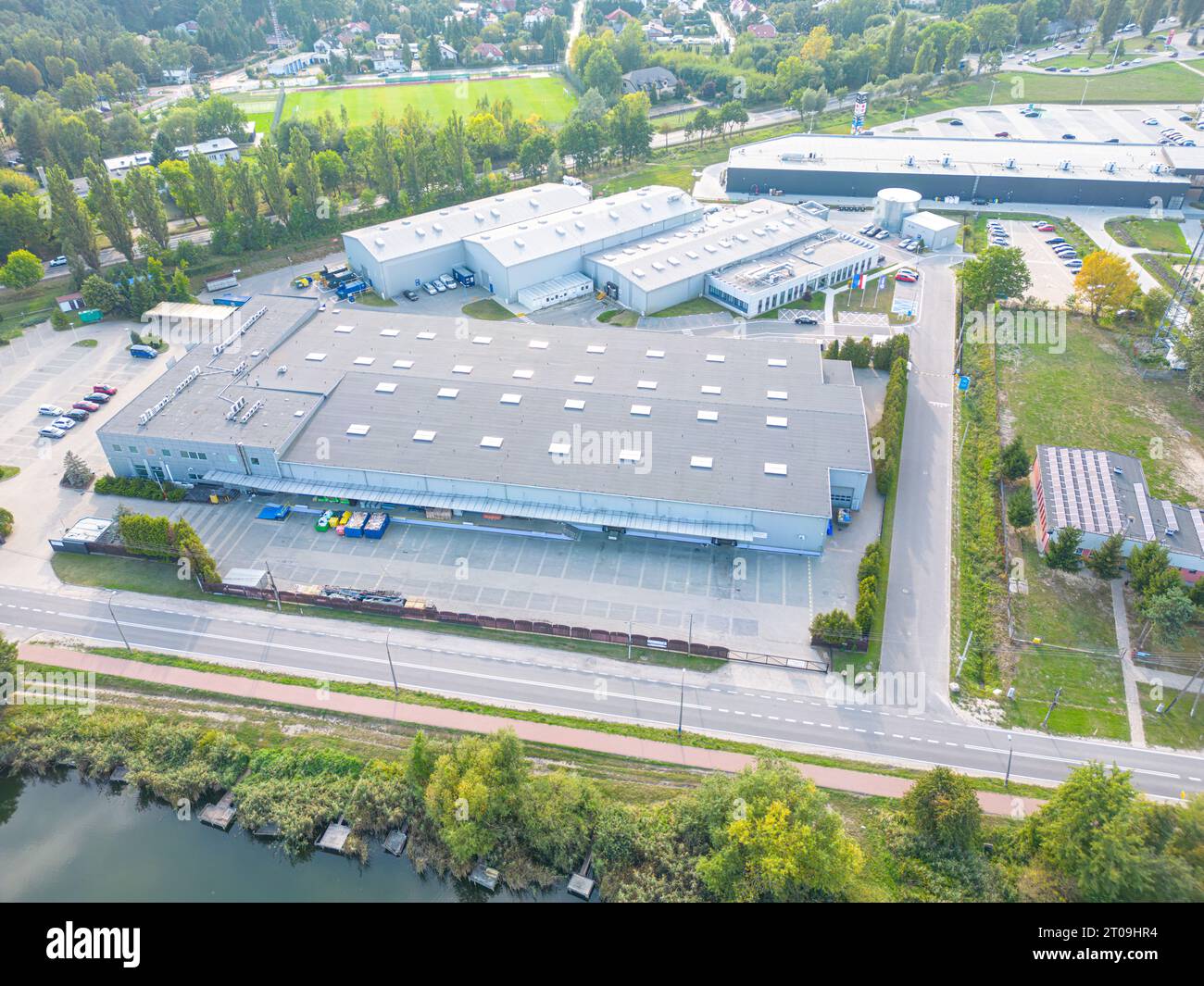 Aerial view of warehouse storages or industrial factory or logistics ...
