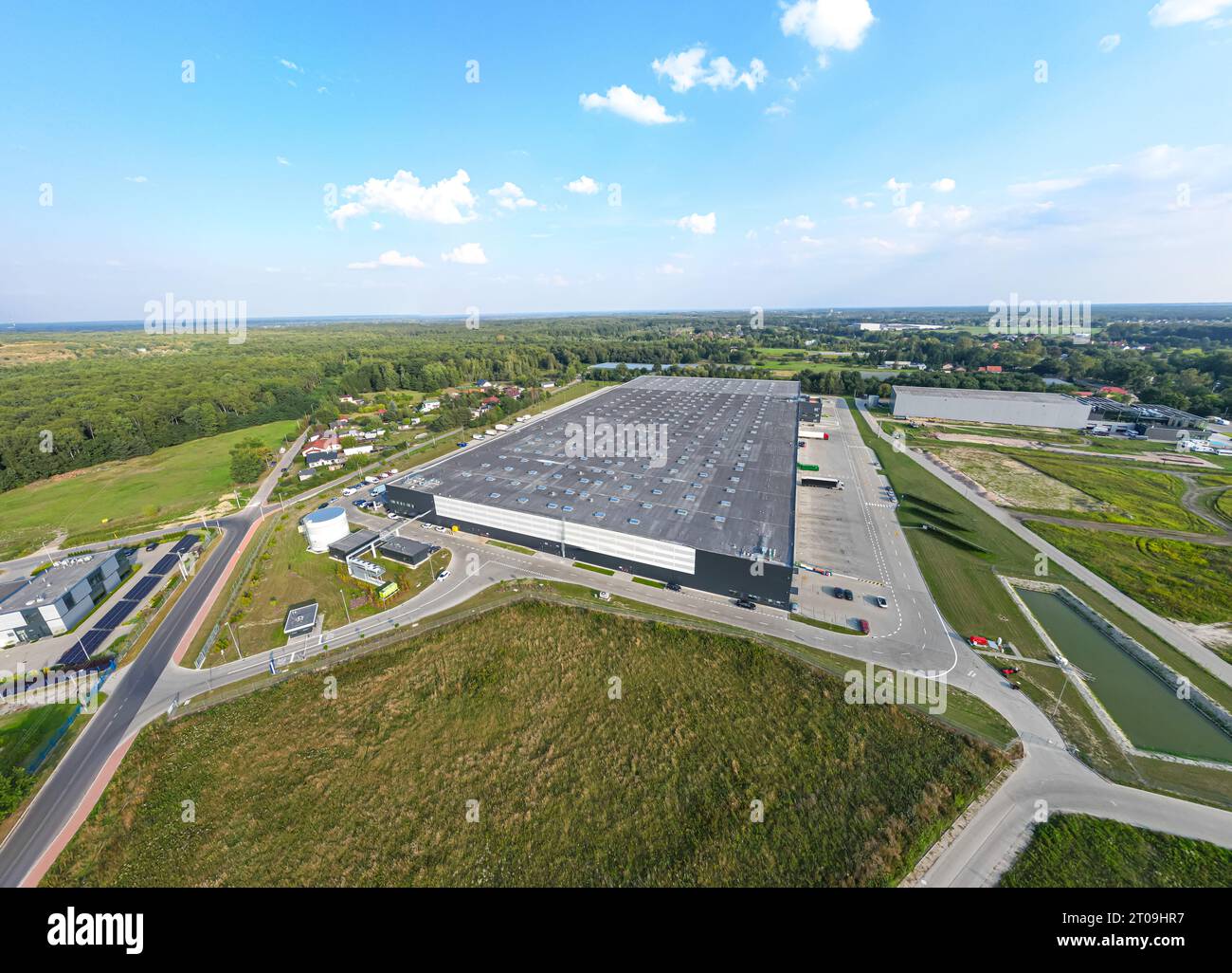 Aerial view of warehouse storages or industrial factory or logistics ...