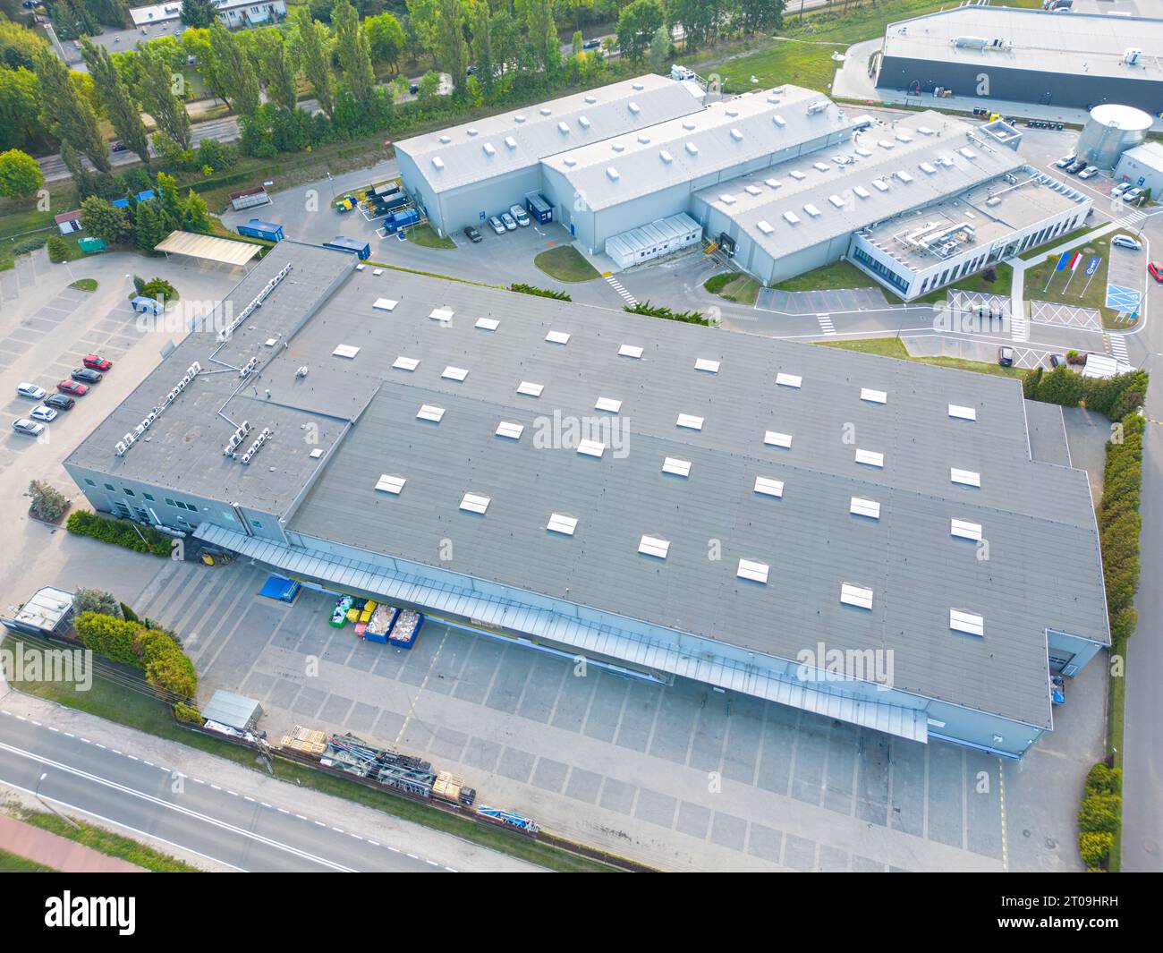Aerial view of goods warehouse. Logistics center in industrial city ...