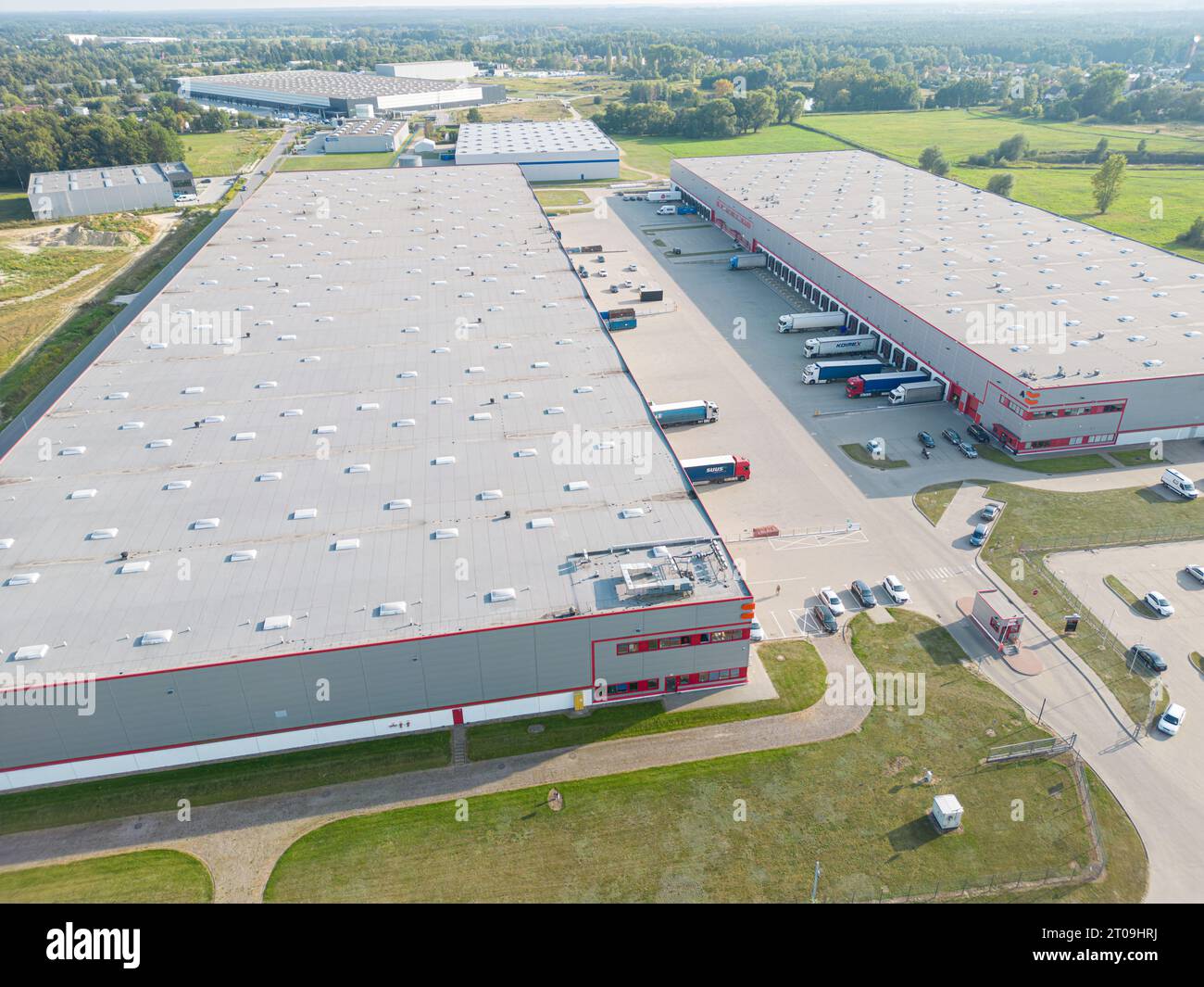 Aerial view of warehouse storages or industrial factory or logistics ...