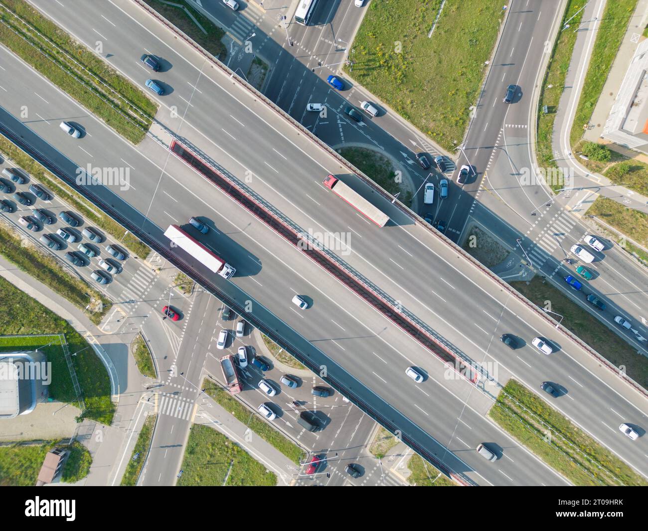 Aerial top view of highway junction interchange road. Drone view of the ...