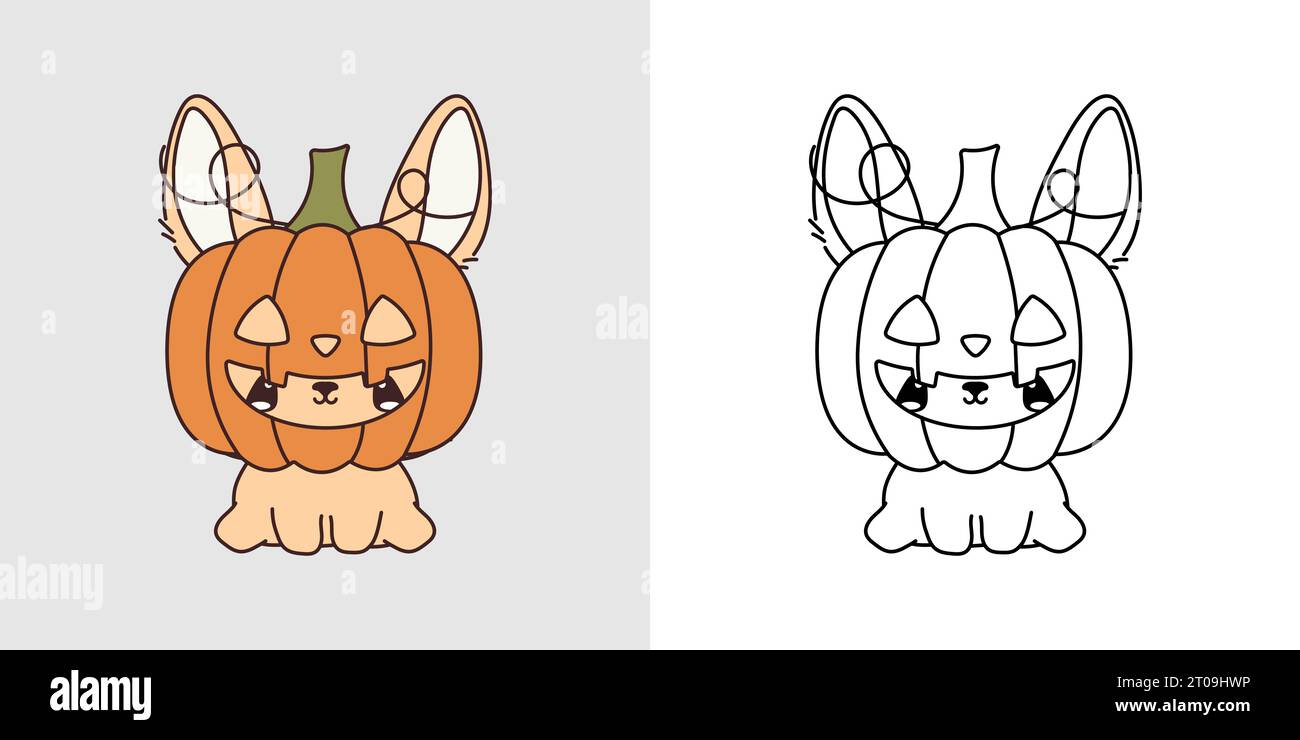 Cute Halloween Rabbit Illustration and For Coloring Page. Cartoon Clip ...