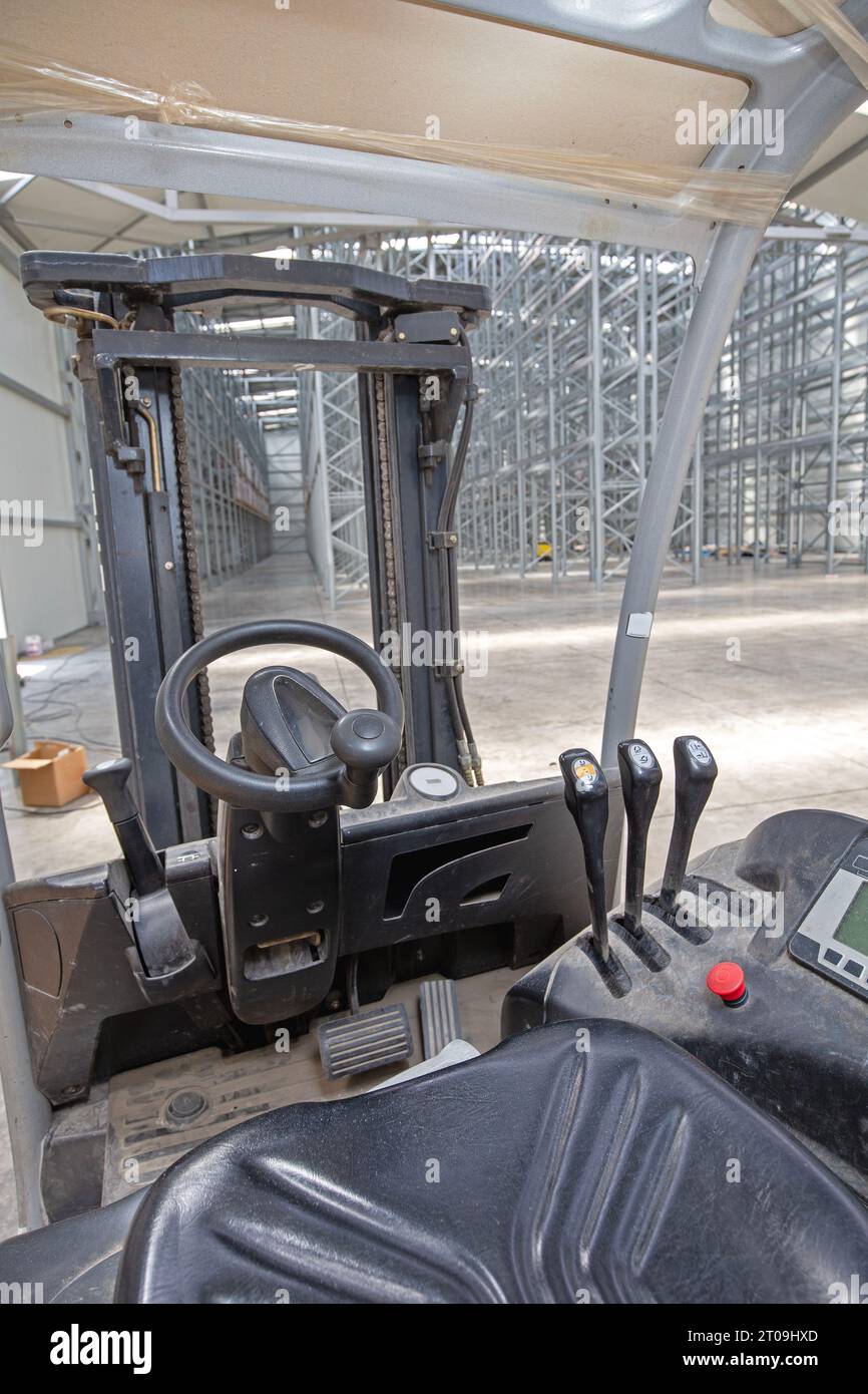 Forklift Cabin View With Controls in Warehouse Stock Photo - Alamy
