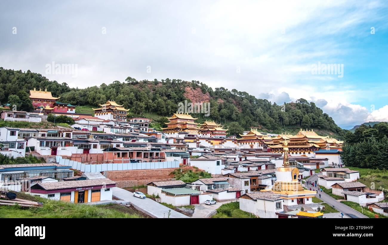 An idyllic scene of a suburban area, featuring a mix of modern and ...