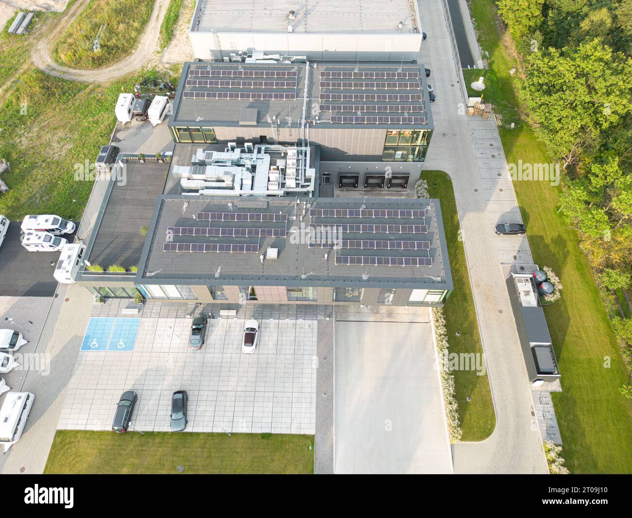 Aerial view of goods warehouse. Logistics center delivery in industrial ...