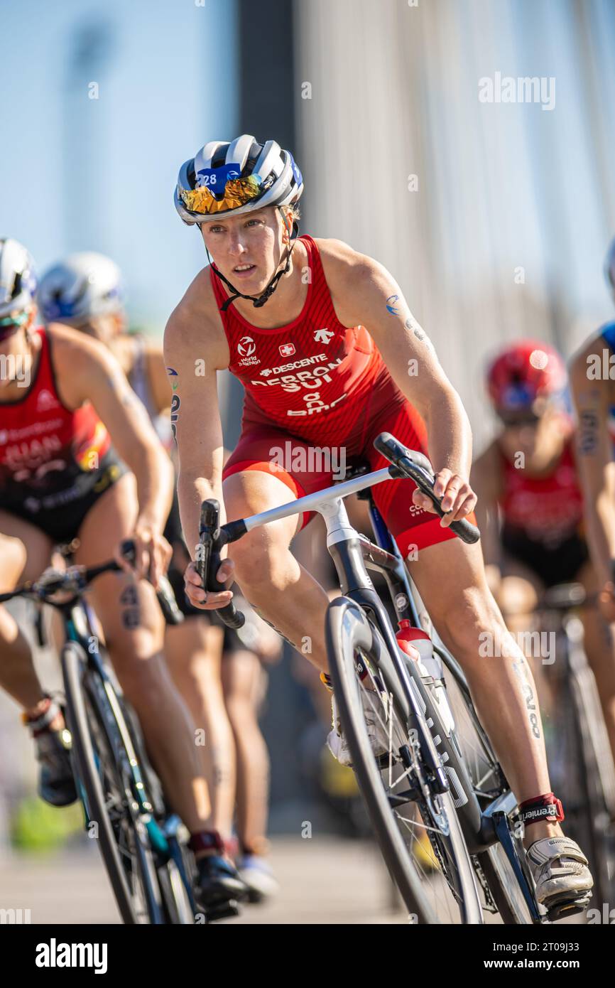 Julie Derron participating cycling in Pontevedra in the 2023 World ...