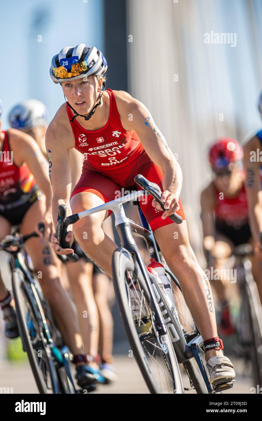 Julie Derron participating cycling in Pontevedra in the 2023 World ...