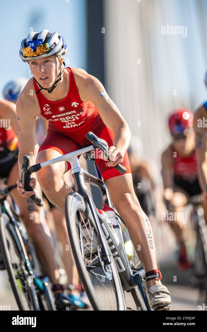 Julie Derron participating cycling in Pontevedra in the 2023 World ...