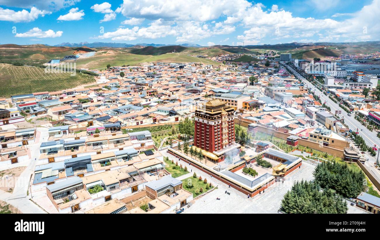 An aerial view of the Wenshi Zen Temple located in the Hexia Ancient ...