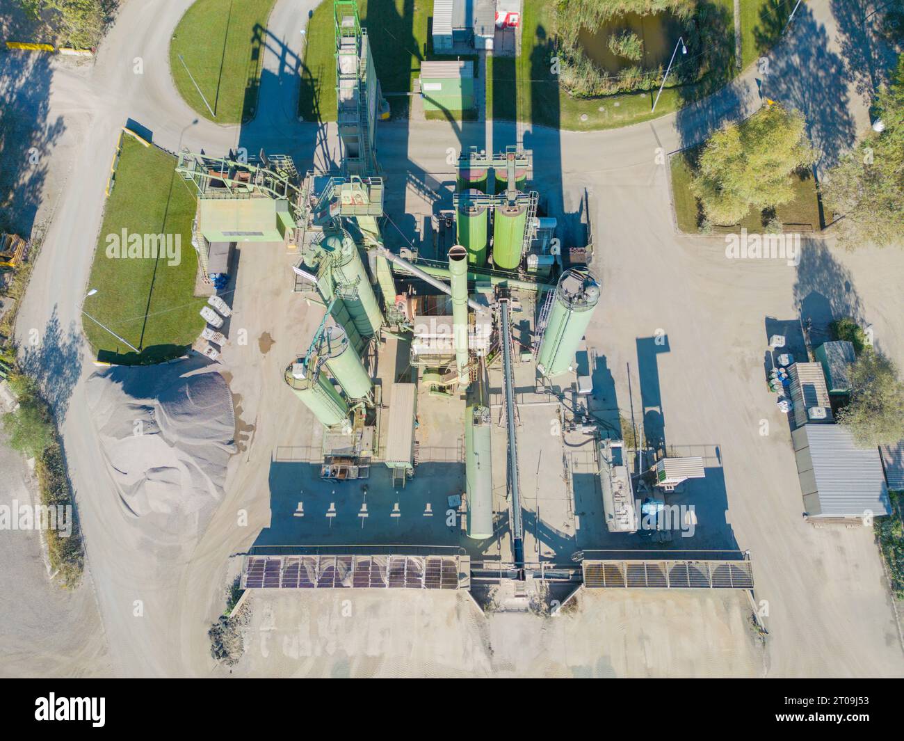 Aerial view of the logistics park with warehouse, loading hub and many ...