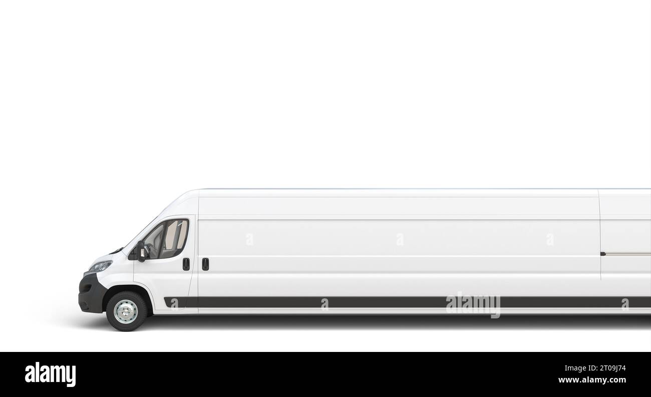 very long white transport van 3d render background Stock Photo - Alamy