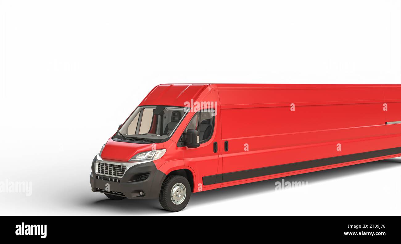 long red transport van on a white background. 3d render Stock Photo - Alamy